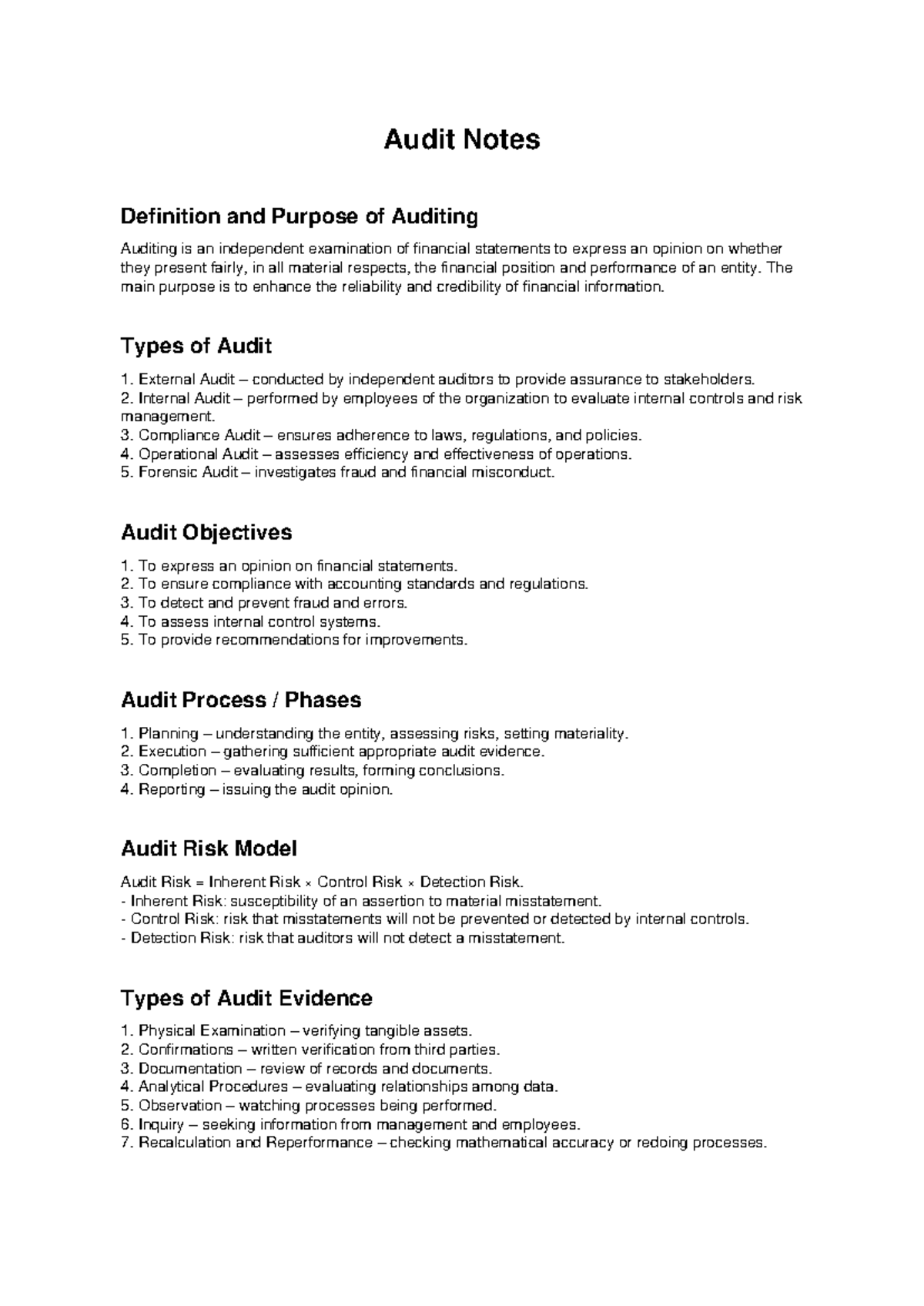 Audit Notes: Definition, Purpose, and Types of Auditing - Studocu