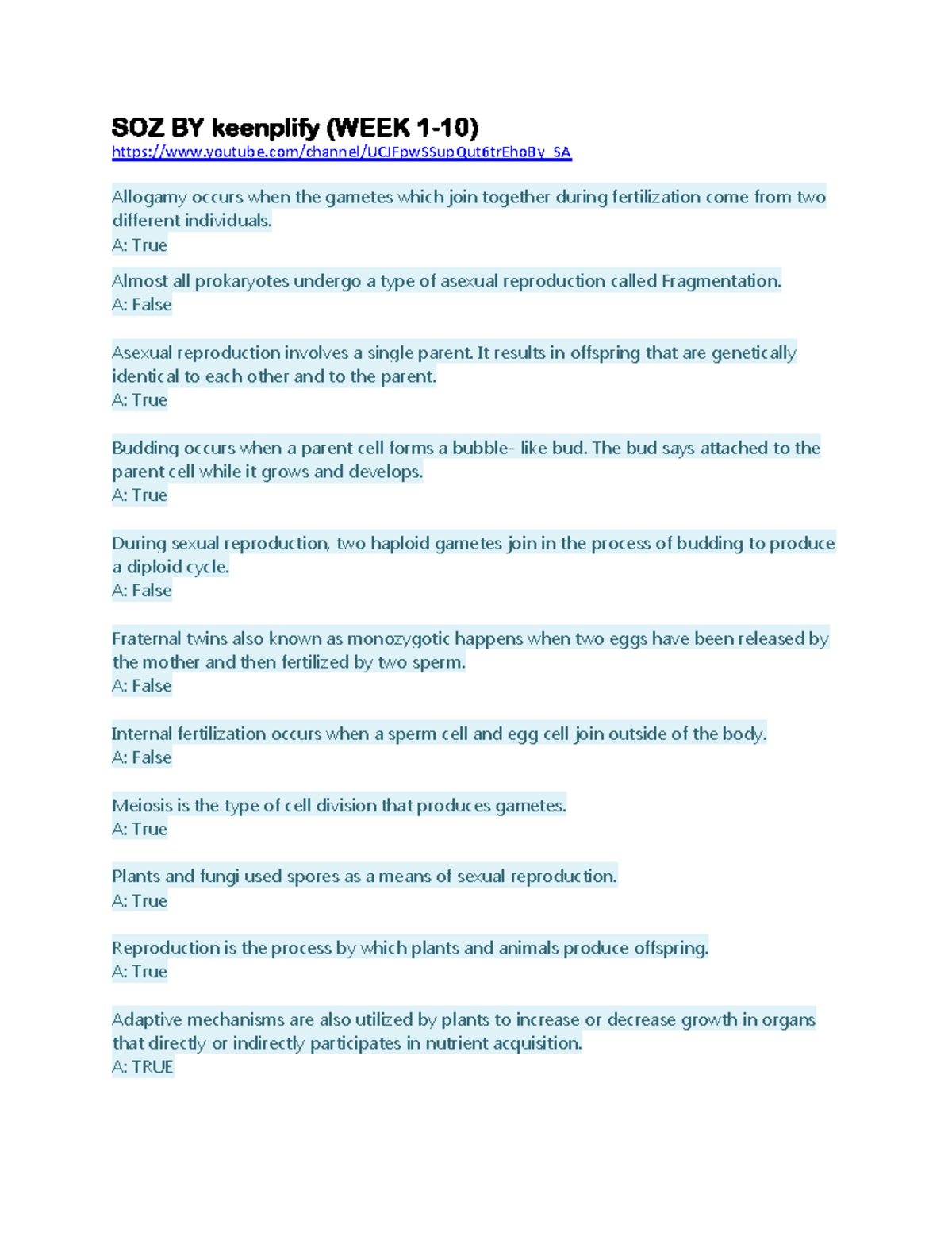 GBIO-2122 WEEK 1-10 Study Notes on Reproduction & Evolution - Studocu