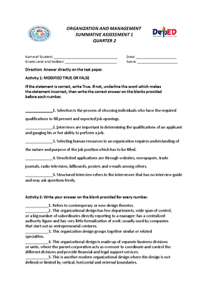 Org Mgt Q 1 mod2 R - module 2 materials - Organization and Management ...