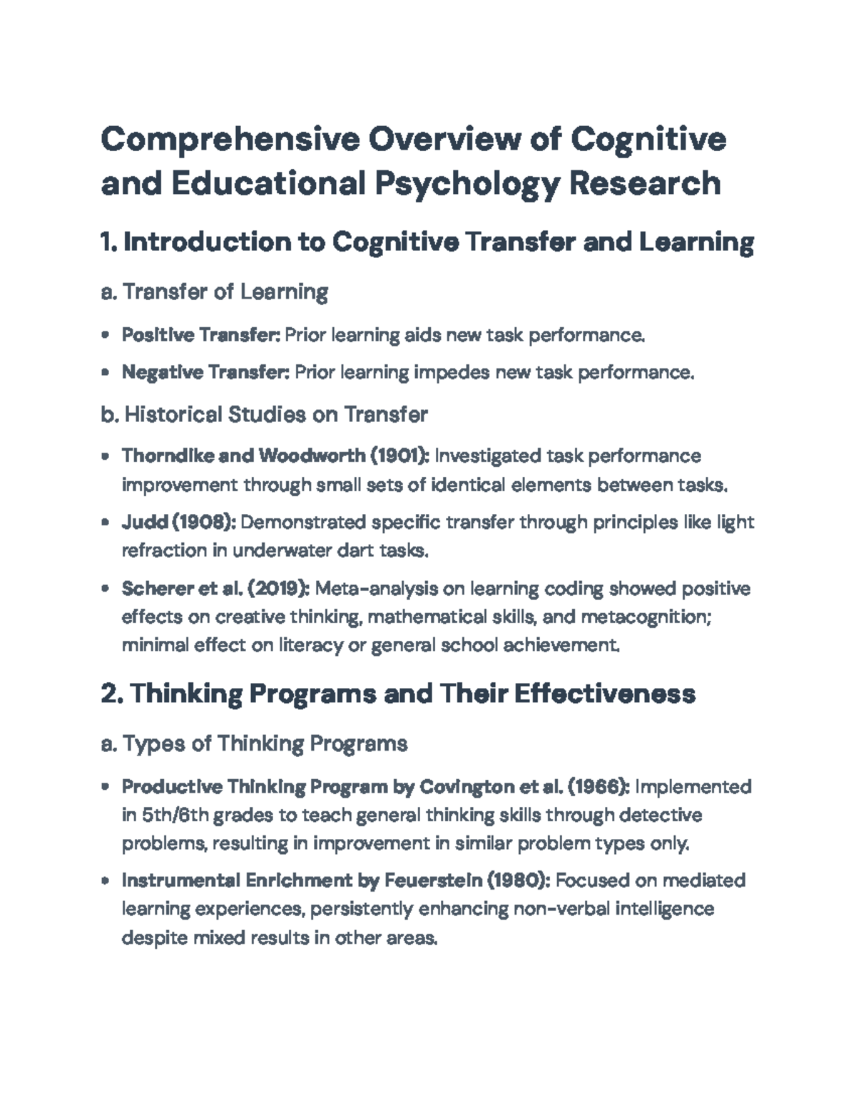 Comprehensive Review of Cognitive & Educational Psychology Research ...