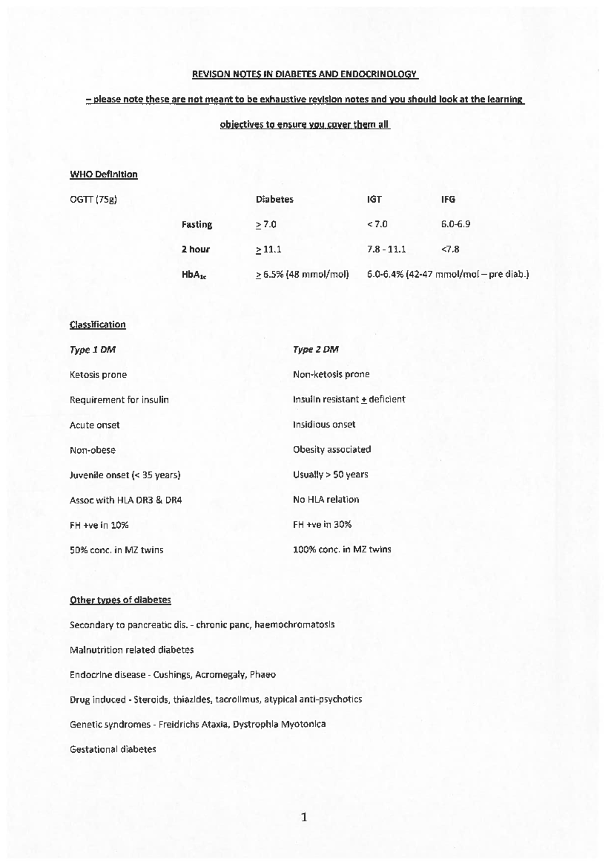 Diabetes and Endocrinology revision notes - A100 - Studocu