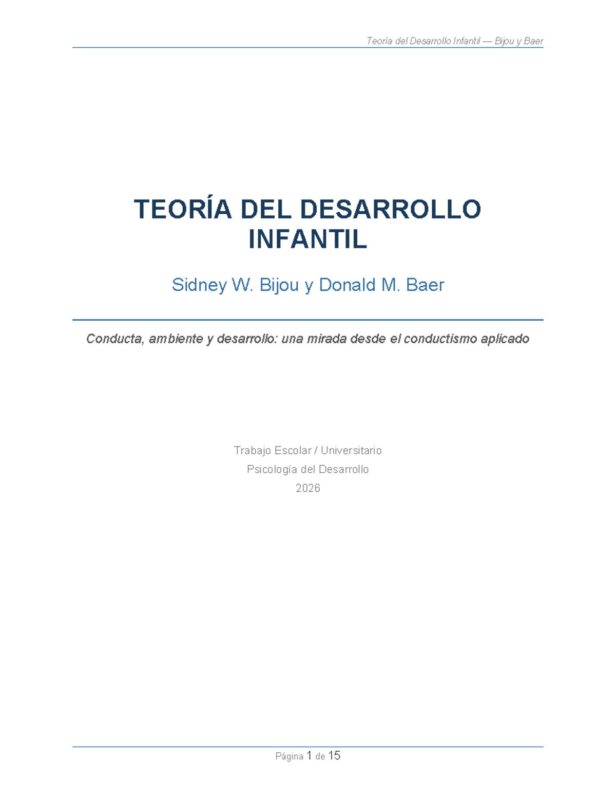 Teoría del Desarrollo Infantil: Análisis de Bijou y Baer (Psicología ...