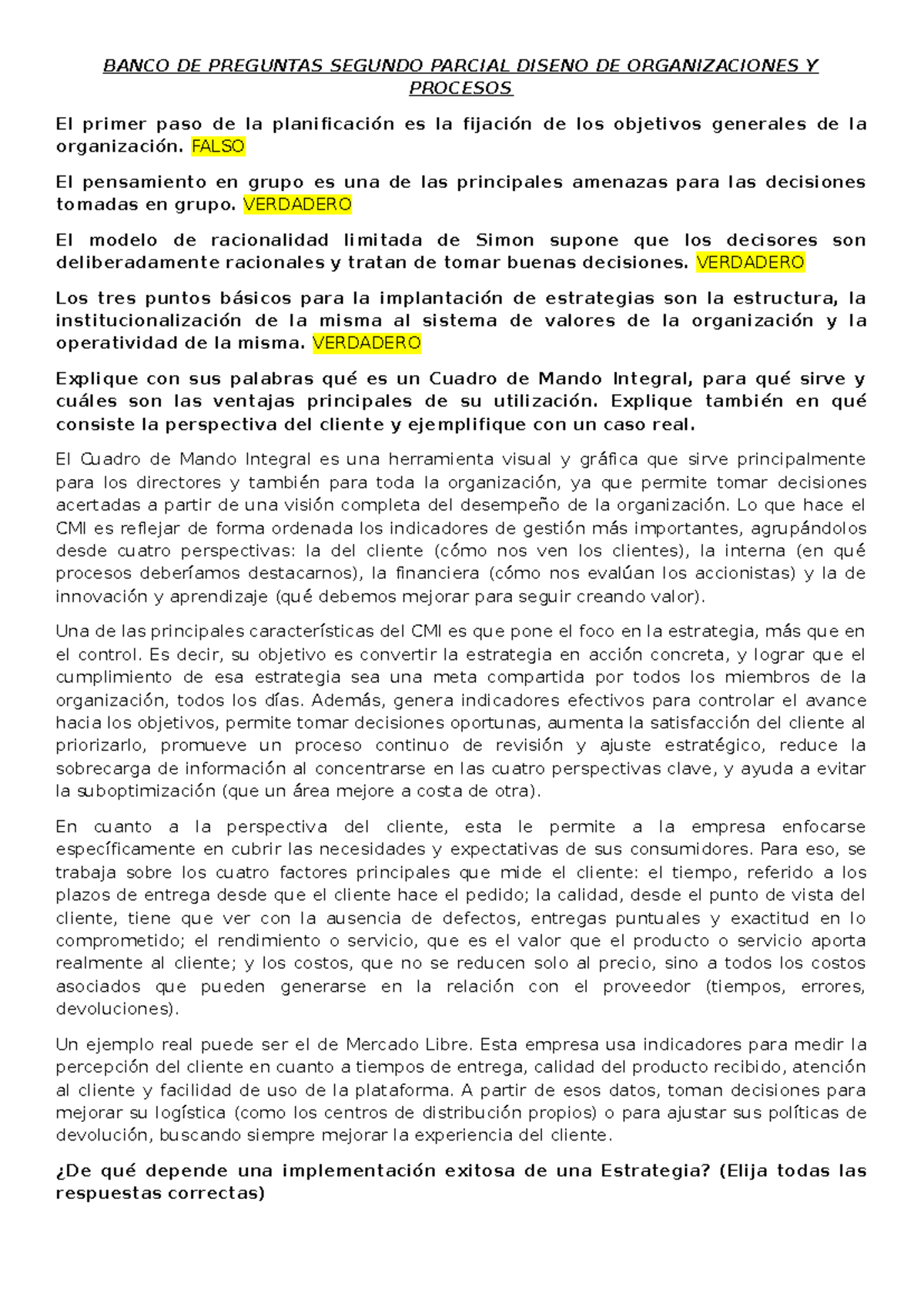 Banco de Preguntas Segundo Parcial: Diseño de Organizaciones y Procesos ...