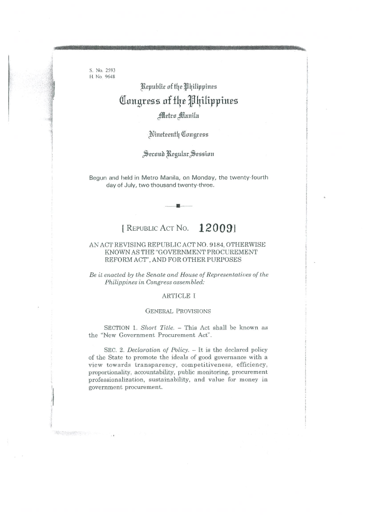 RA 12009: Overview and Key Provisions of the New Procurement Act - Studocu