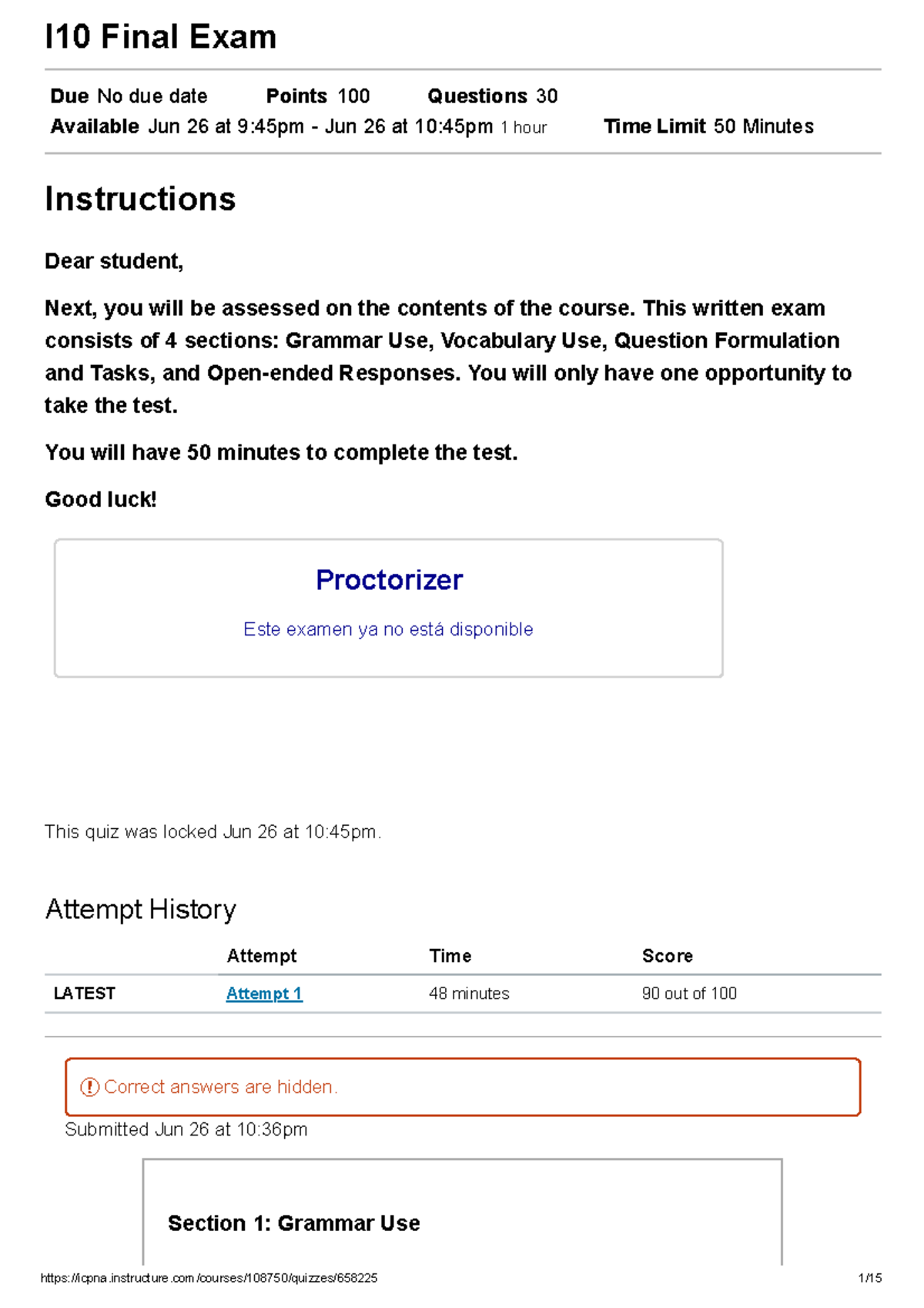 I10 Final Exam Review: Grammar, Vocabulary, and Responses - Studocu