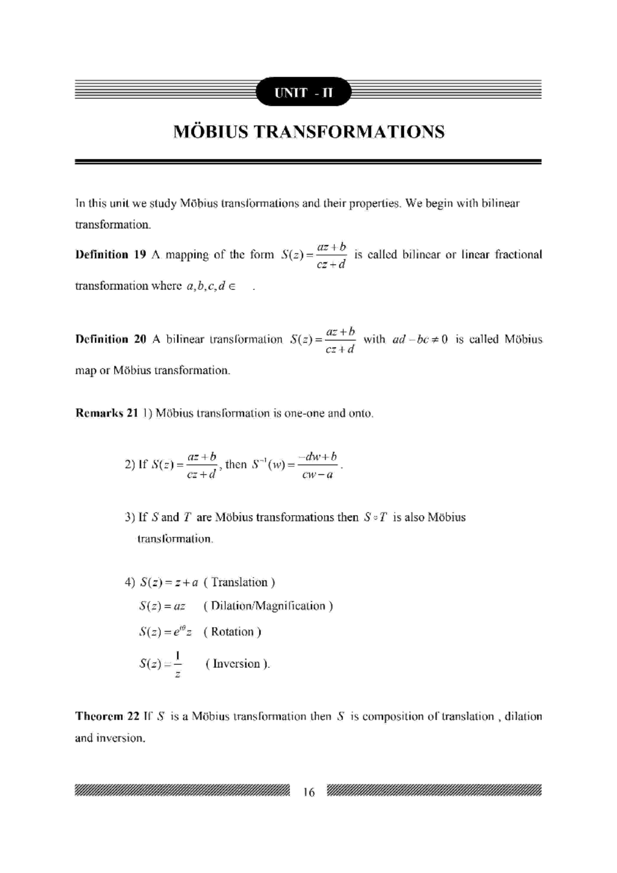 Unit 2: Exploring Mobius Transformations in Depth - Studocu