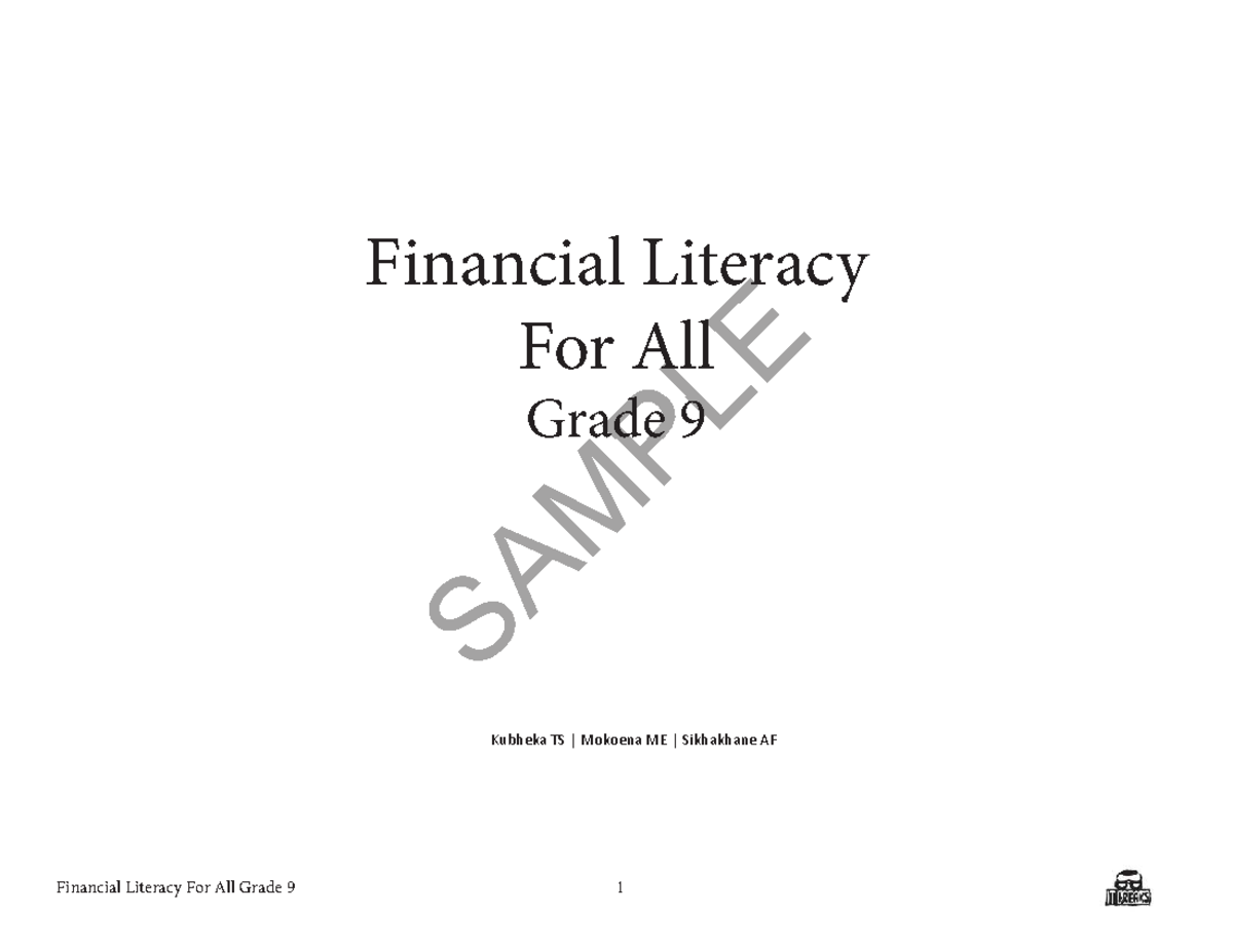 Financial Literacy for All: Grade 9 Activities Workbook (PL E) - Studocu