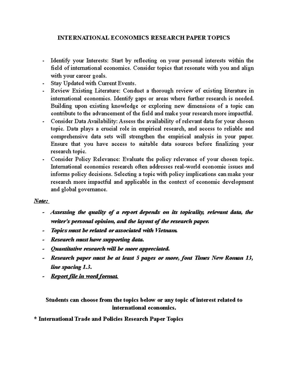International Economics Research Topics: Focus on Vietnam's Challenges ...