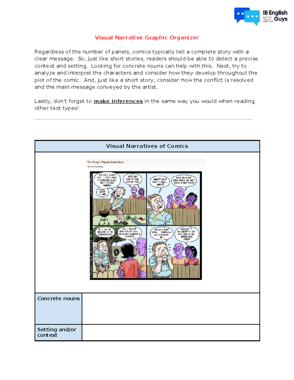 Visual Narrative Graphic Organizer: Analyzing Comics Storytelling ...