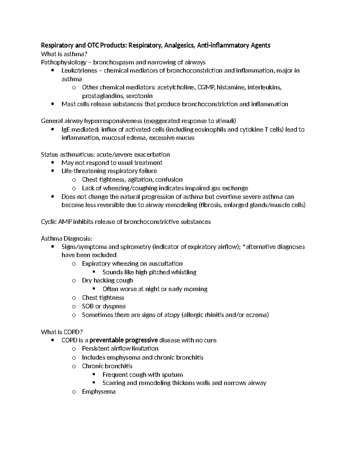 Pharm 202: Respiratory Overview and OTC Product Insights Exam Notes ...