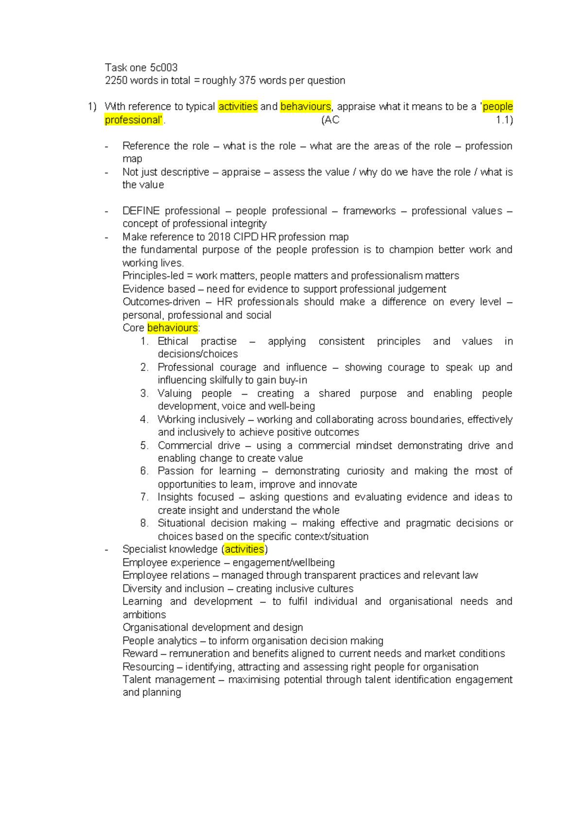 CIPD Level 5 Task One: Appraisal of People Professionalism & Ethics - Studocu