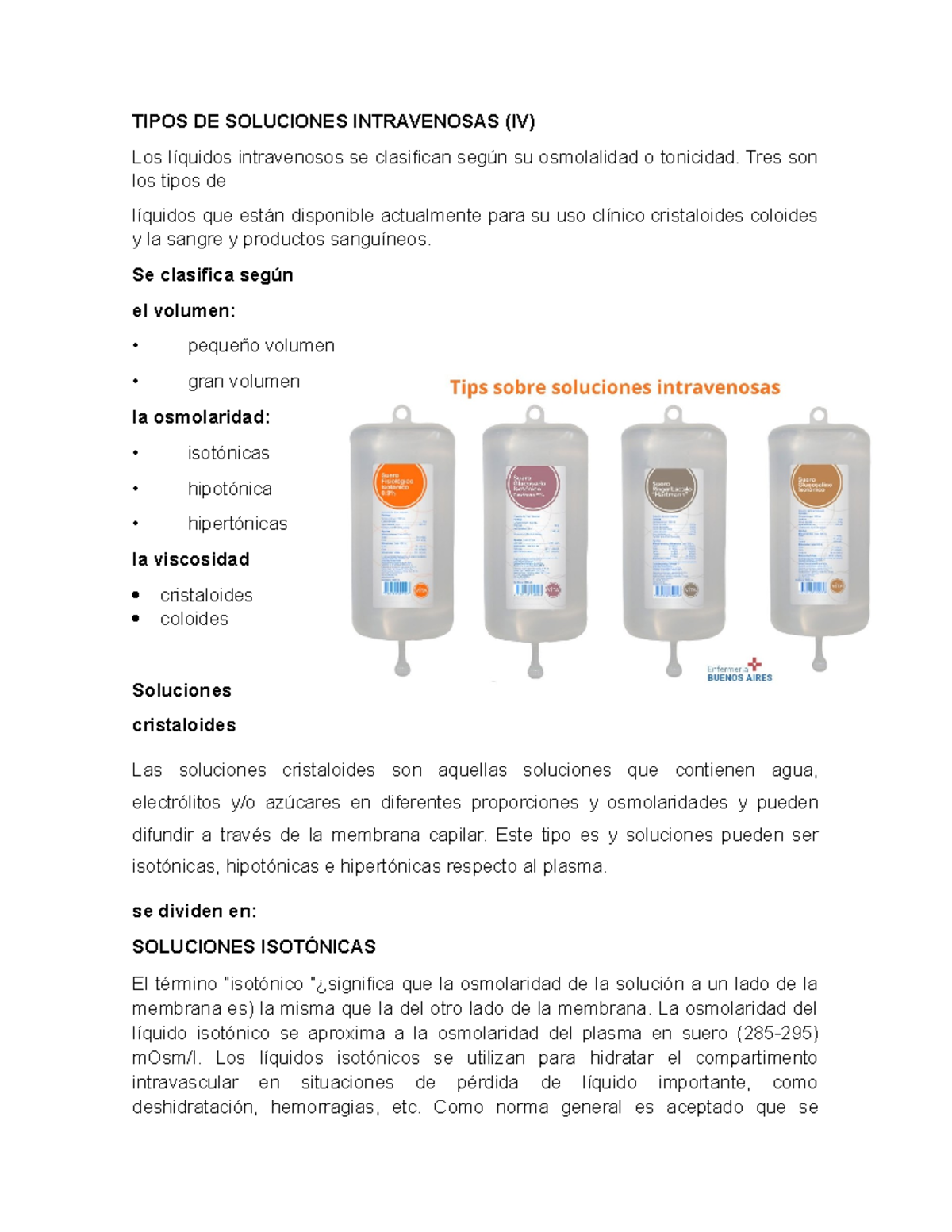 Soluciones Isotonicas 2. Concepto De: Osmolaridad, Soluciones
