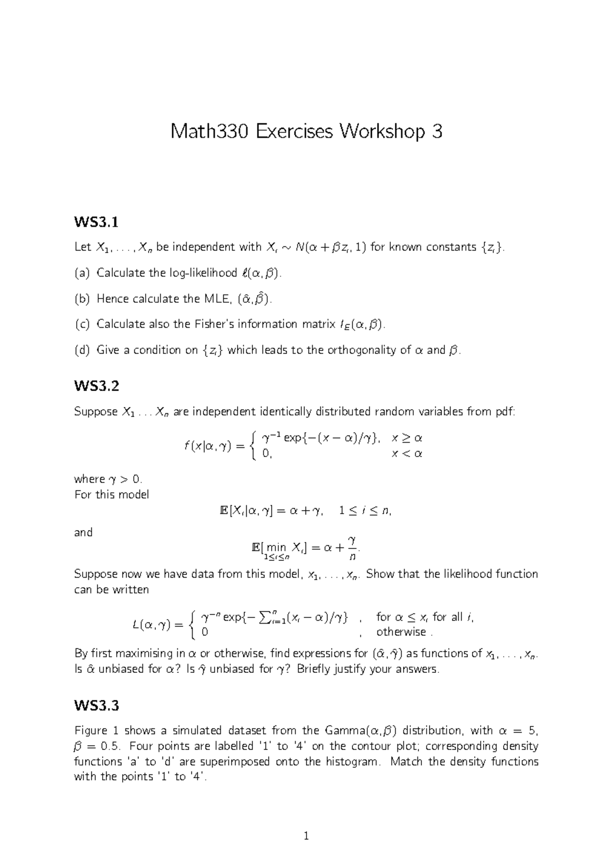 Math330 Week 3 Workshop Exercises: MLE & Information Matrix - Studocu