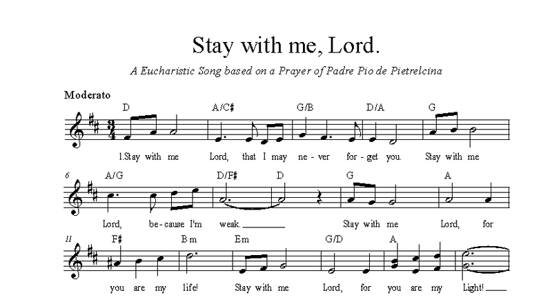 Eucharistic Song: Stay with Me, Lord - Musical Notes Analysis - Studocu
