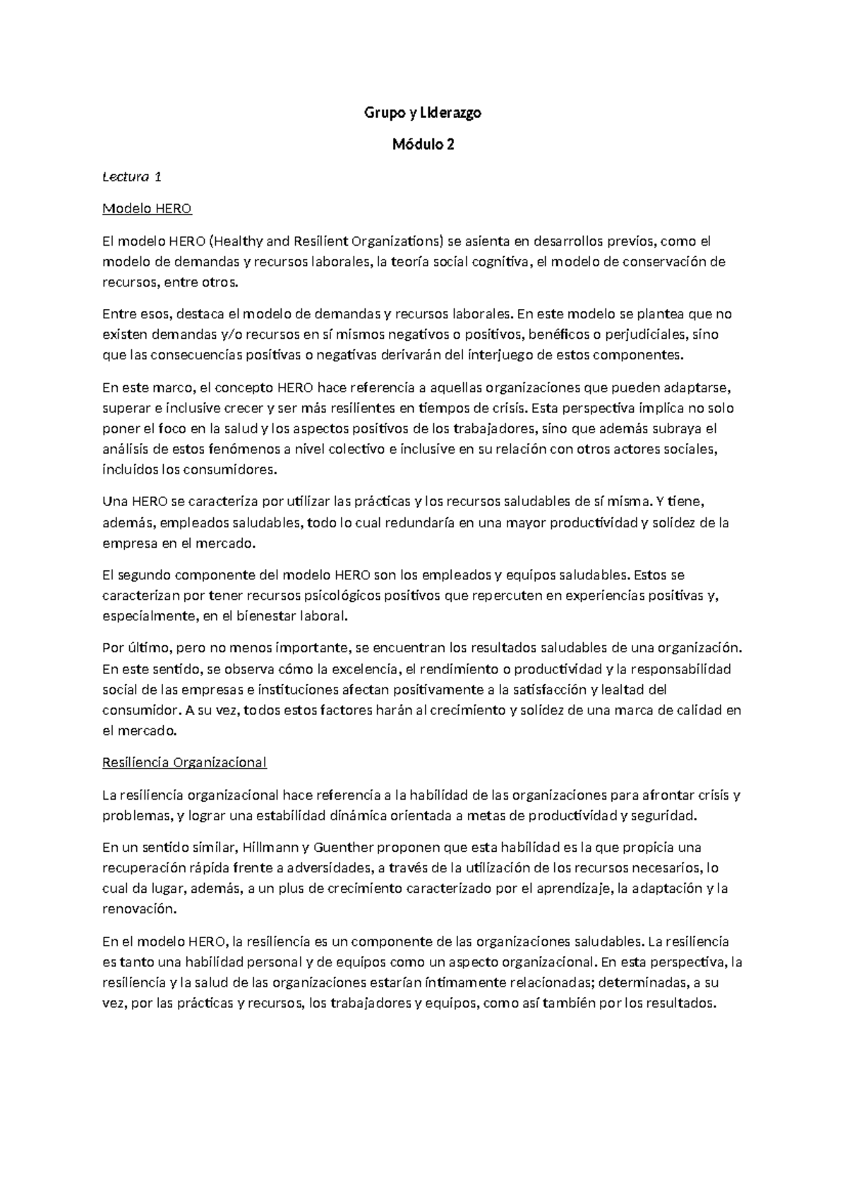 Grupo y Liderazgo Módulo 2: Modelo HERO y Resiliencia Organizacional ...