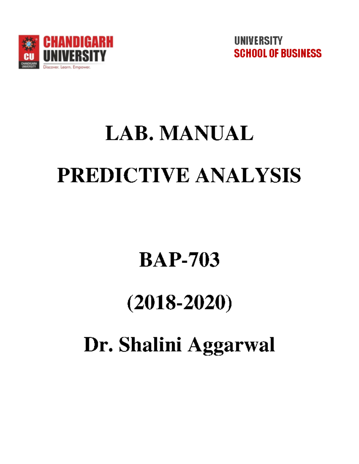 BAP-703 Predictive Analysis Lab Manual (2018-2020) - Studocu