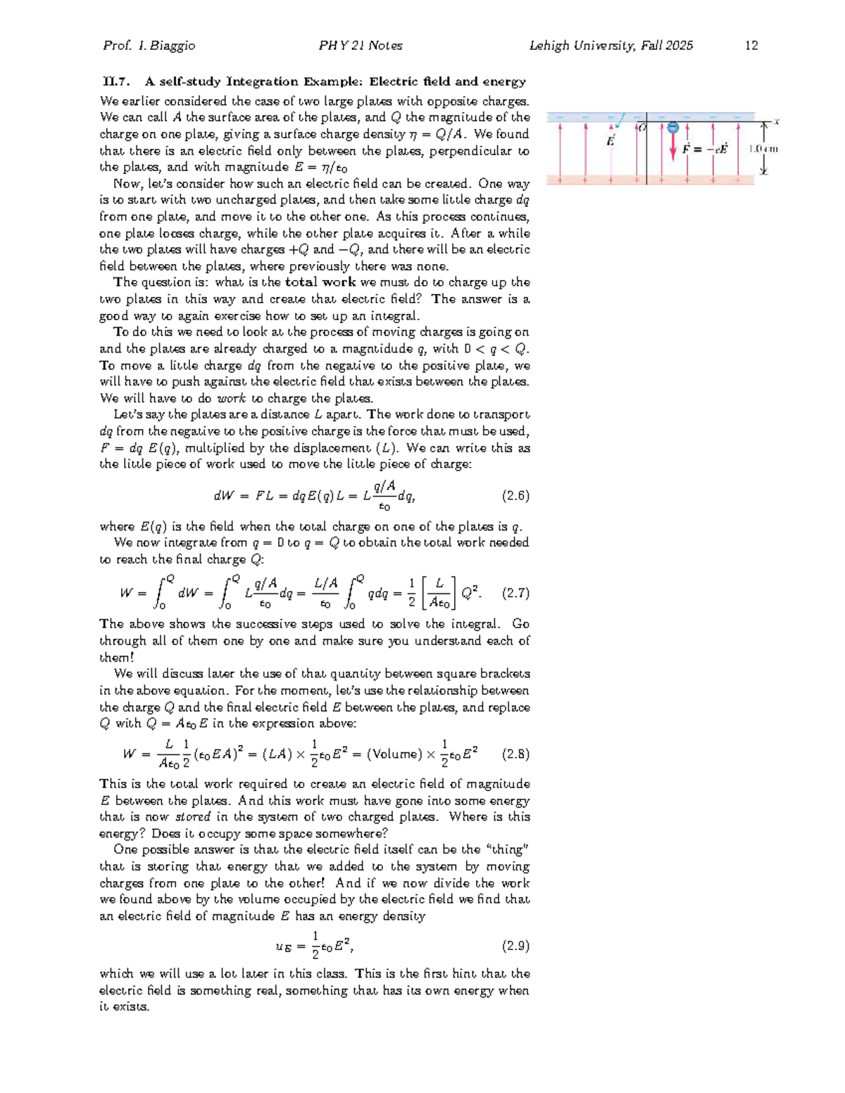 **PHY 21 Notes: Integration of Electric Field and Energy Concepts ...