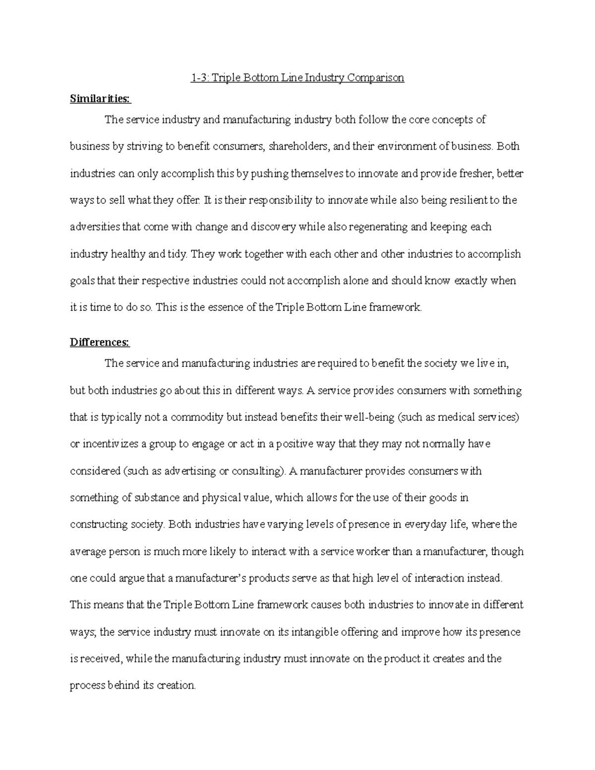 1-3 Assignment: Comparative Analysis of Triple Bottom Line Approaches ...