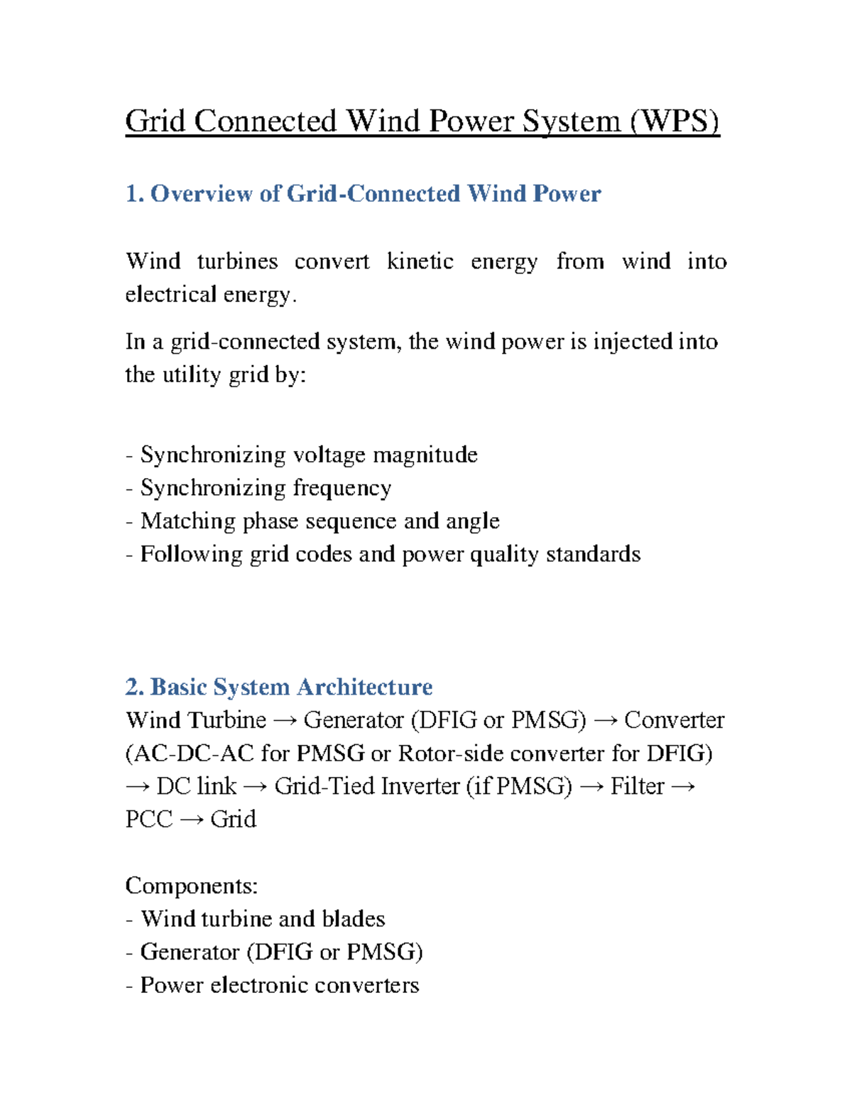 Grid Connected Wind Power System Overview (WPS) - Studocu