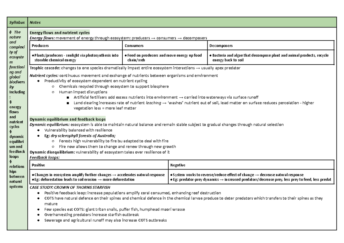 Ecosystems and Global Biodiversity Notes (ECO101) - Studocu