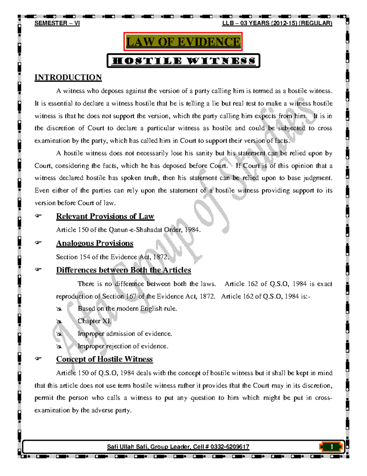 Hostile Witness: Key Concepts and Legal Provisions (LLB 03) - Studocu