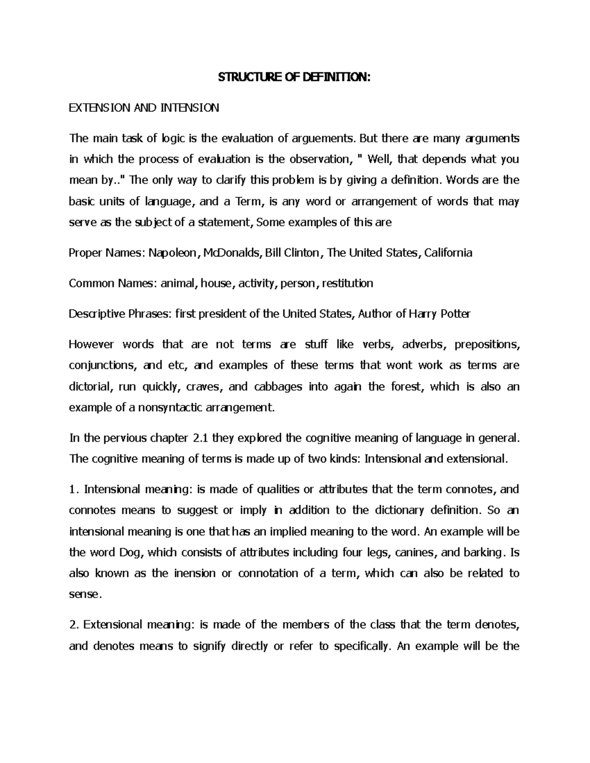 Structure OF Definition - STRUCTURE OF DEFINITION: EXTENSION AND ...