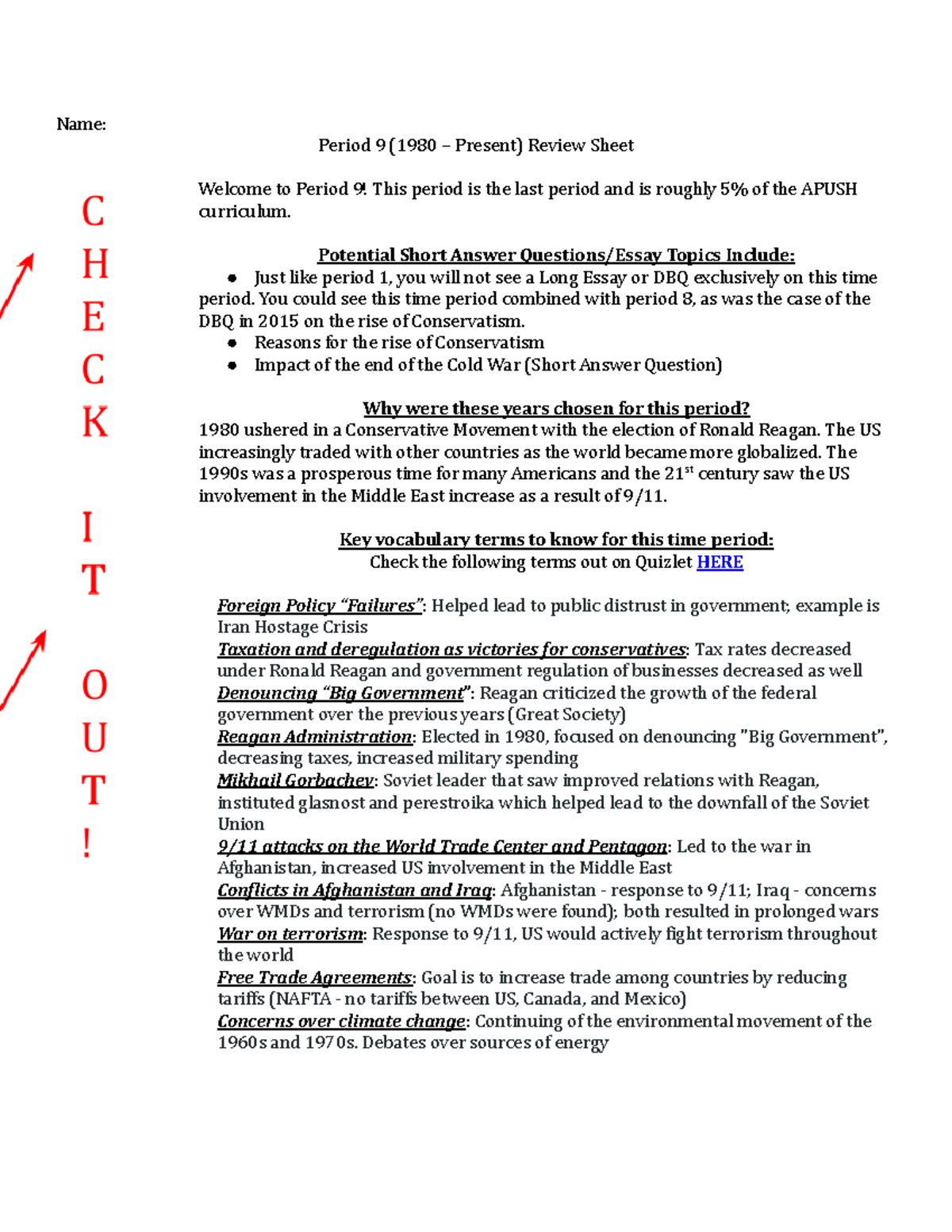 Period 9 Review - an assignment - Name: Period 9 (1980 – Present ...