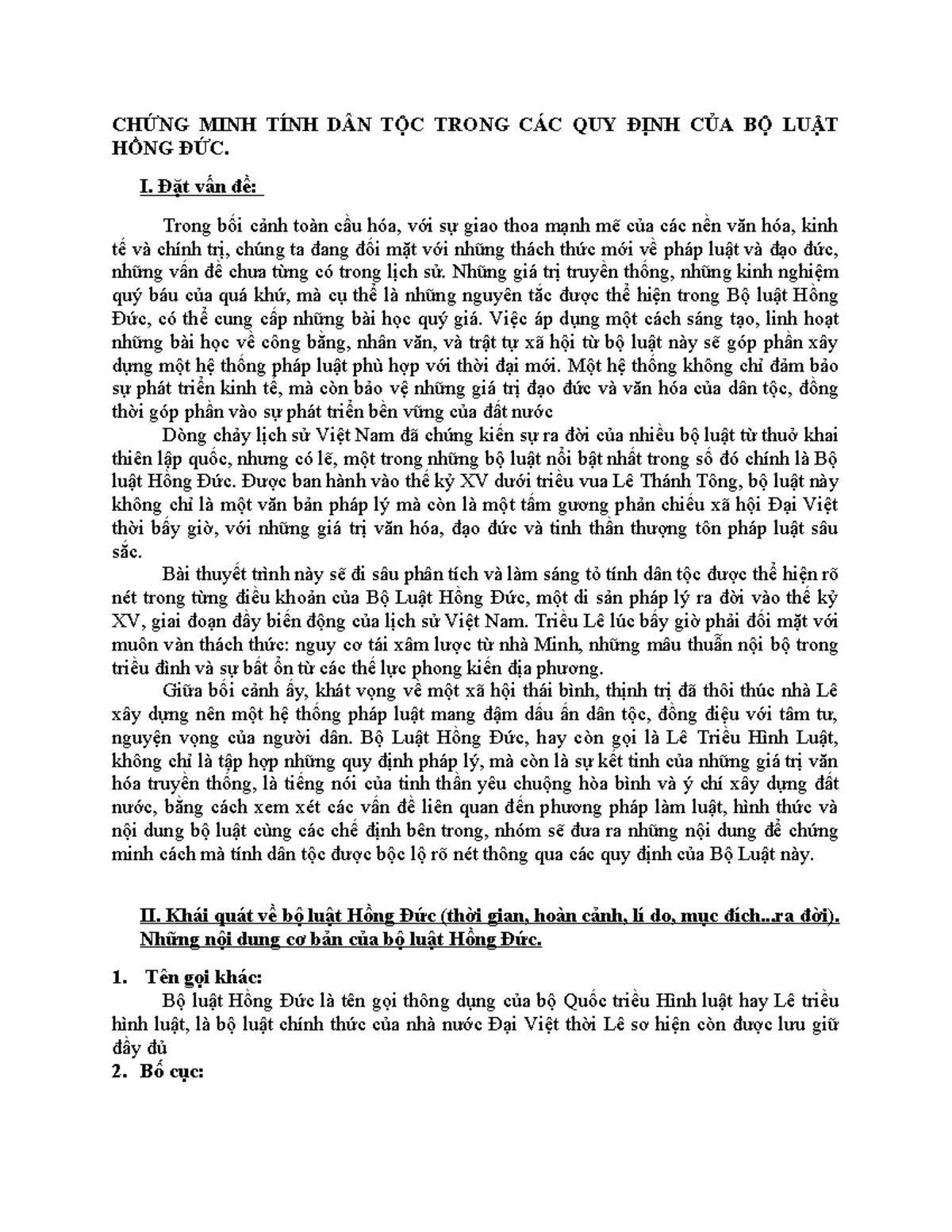 Chứng Minh Tính Dân Tộc Trong Bộ Luật Hồng Đức (BLHD) - Studocu
