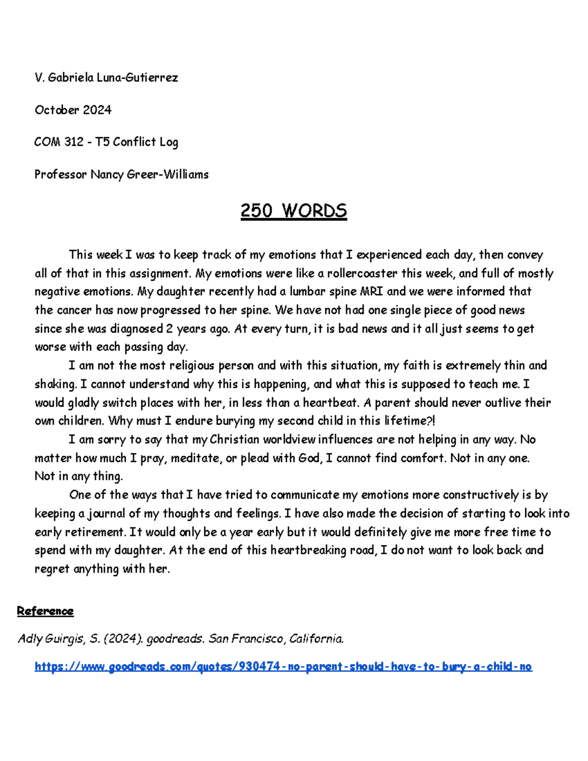 COM312T5 Final Conflict Log - Tracking My Emotions This Week - Studocu