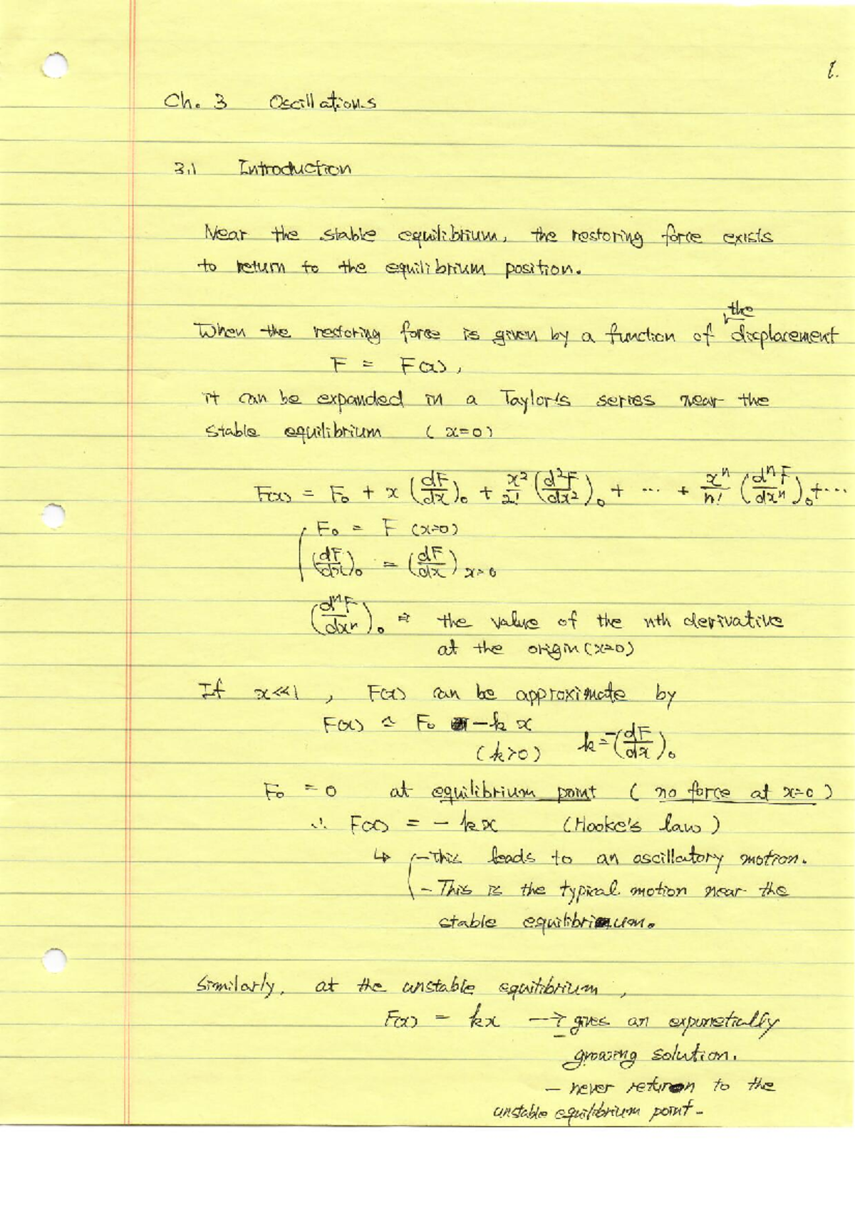 CM 3 - Classical Mechanics - l. Ch. 3 Oscillations 31 Introduction Near ...
