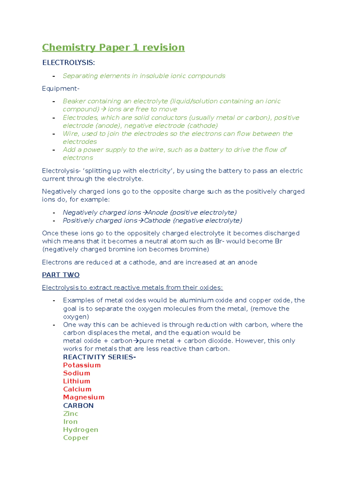 AQA A level Chemistry Revision Checklist - Chemistry Revision Checklist Physical Chemistry ...