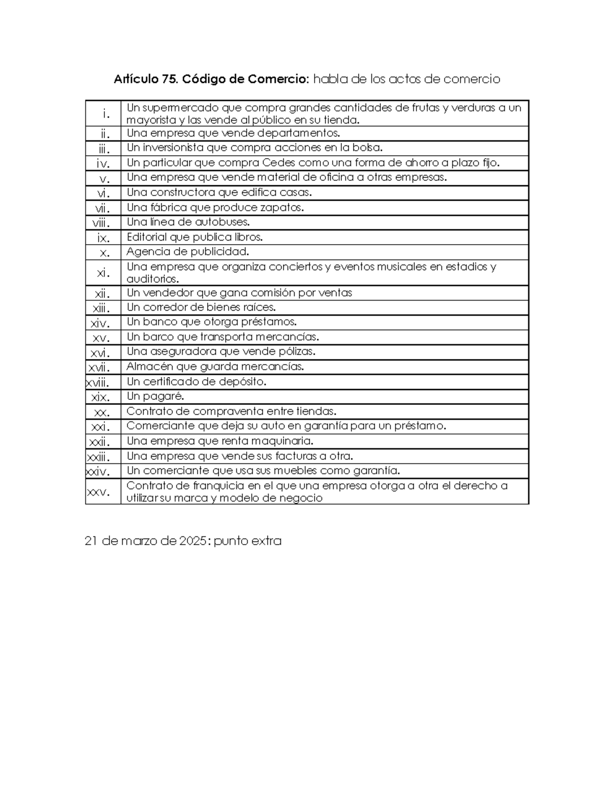 Artículo 75 del Código de Comercio: Actos de Comercio y Ejemplos - Studocu