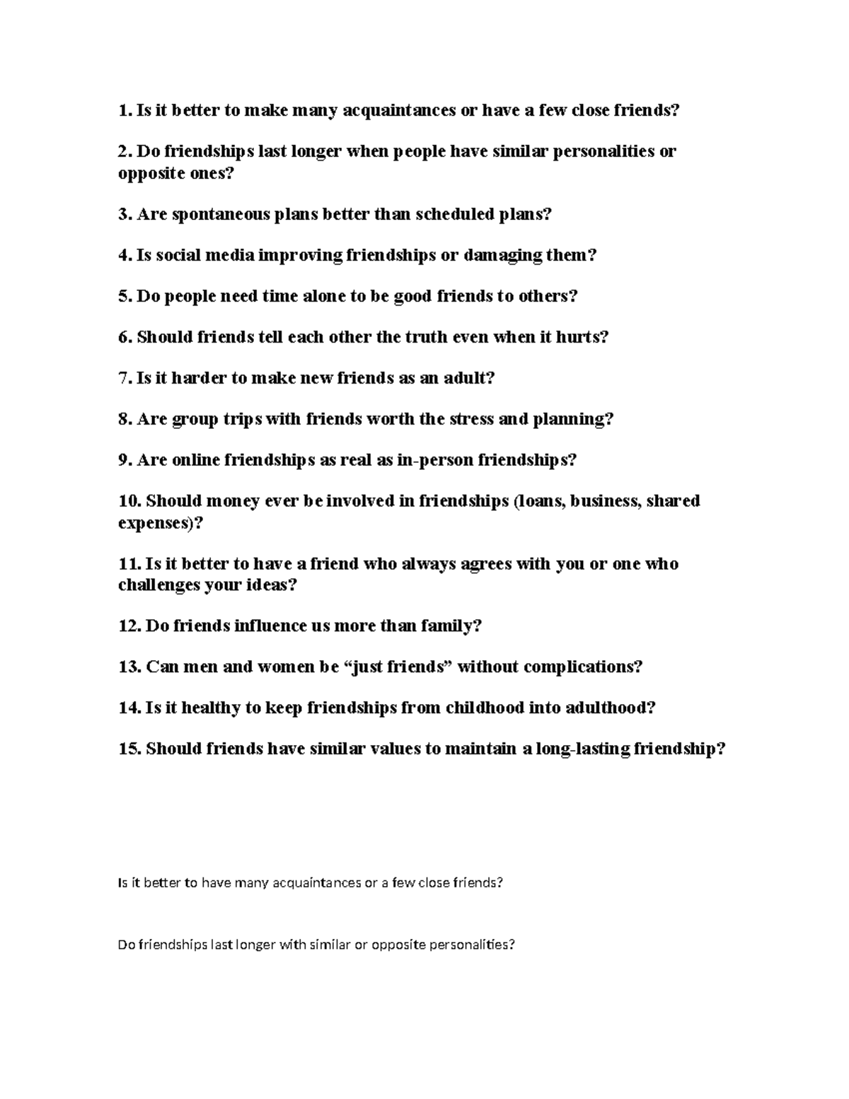 Debates on Friendships: Acquaintances vs. Close Friends - ENGL 101 ...