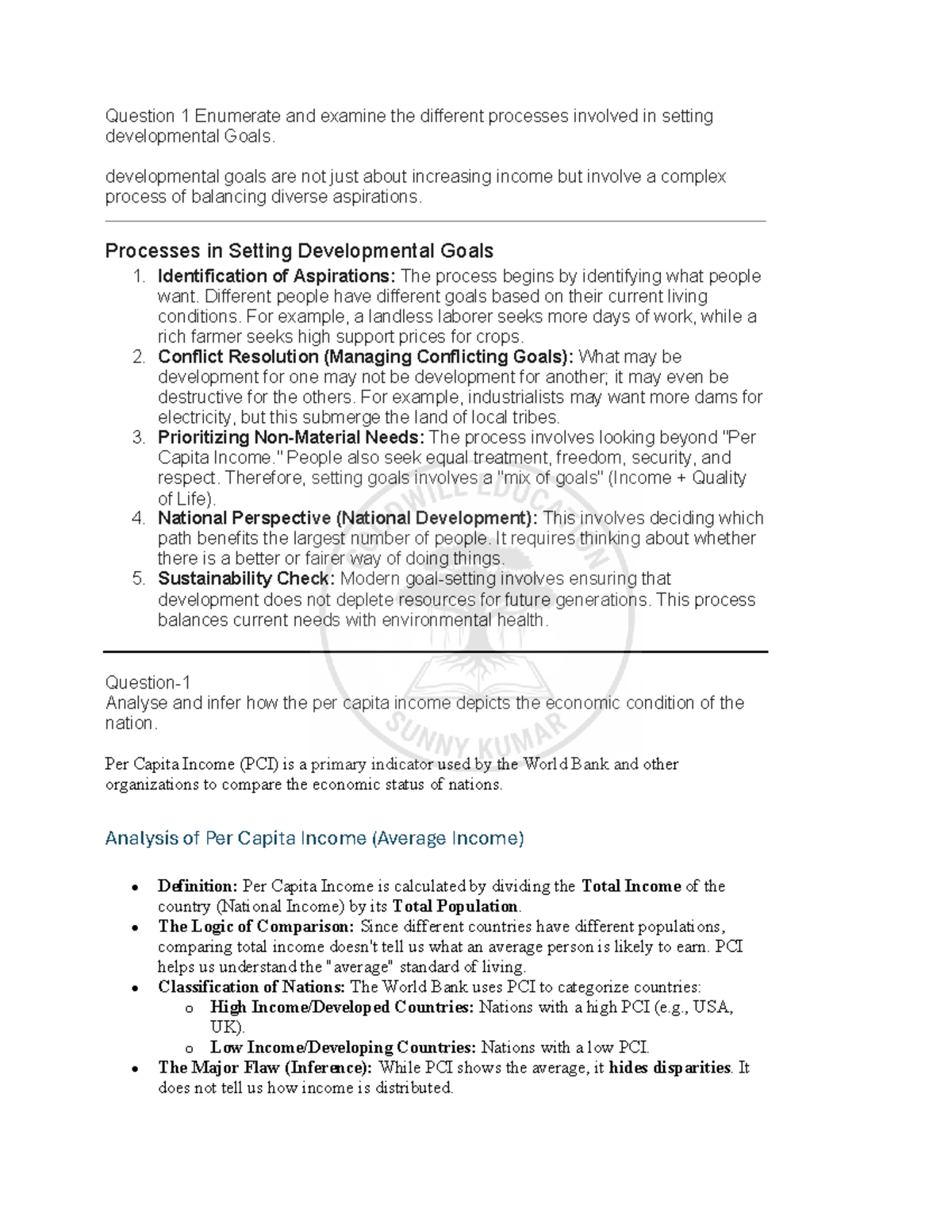 Processes in Setting Developmental Goals: An Analysis (ECO101) - Studocu