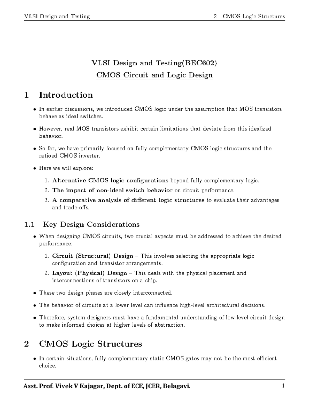 BEC602 - Module 4: CMOS Logic Structures and Design Considerations - Studocu