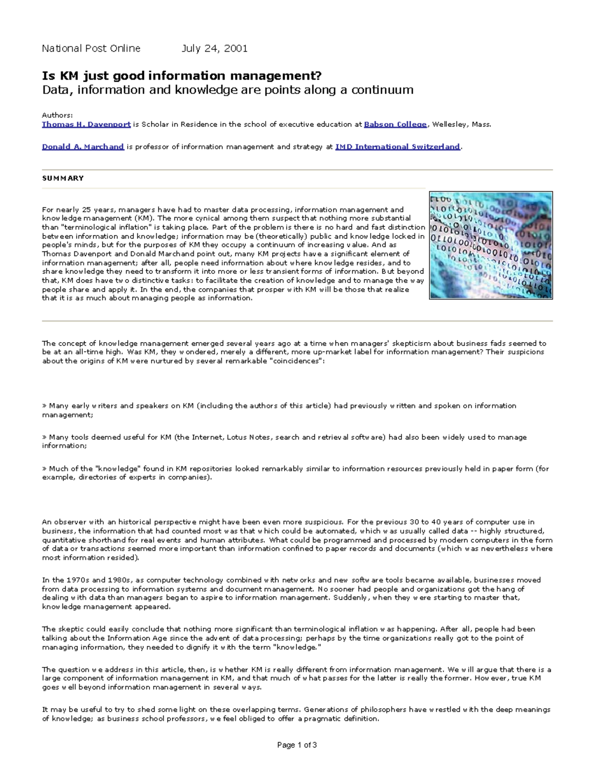 KM vs Info Mgmt: Distinctions, Continuum, and Knowledge Creation ...