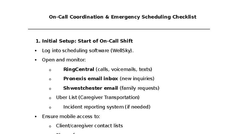 Coordination Emergency Scheduling Checklist: On Call Process Guide - Studocu