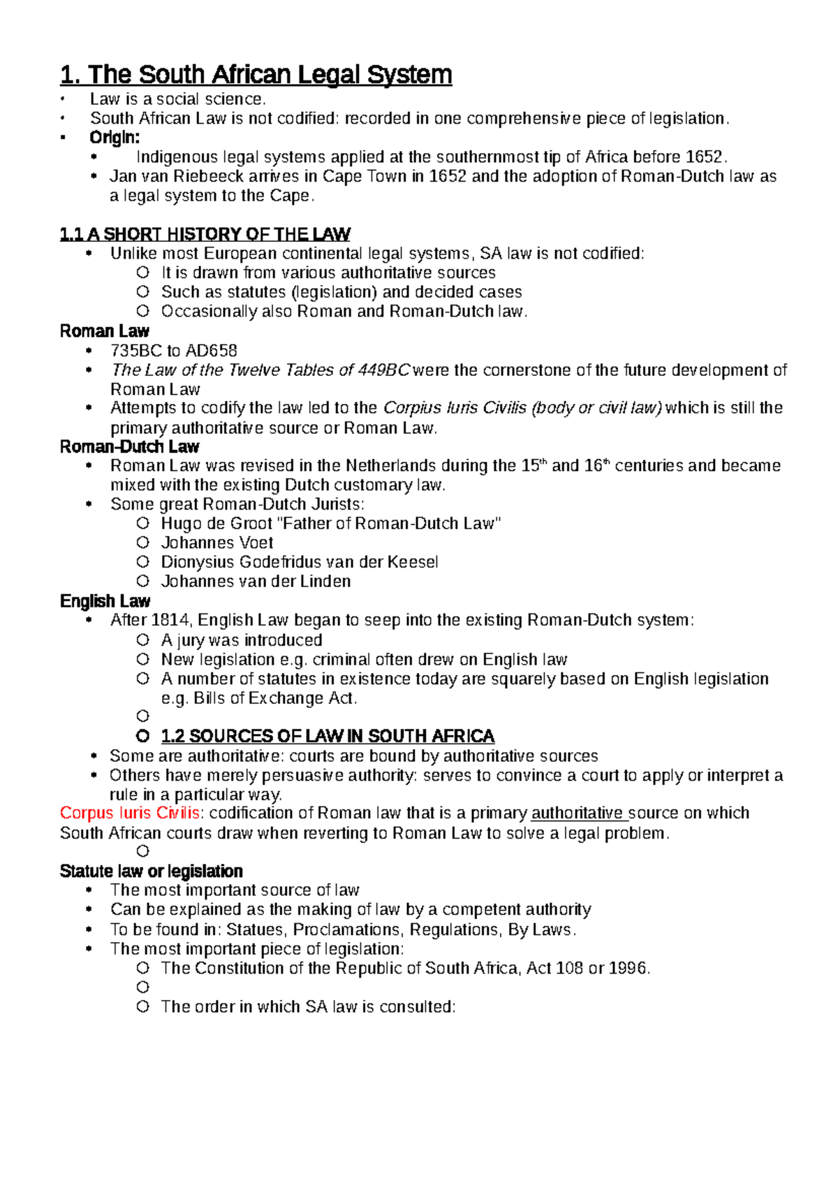 Cla1501-Notes-BEST - Summary COMMERCIAL LAW - 1. The South African ...
