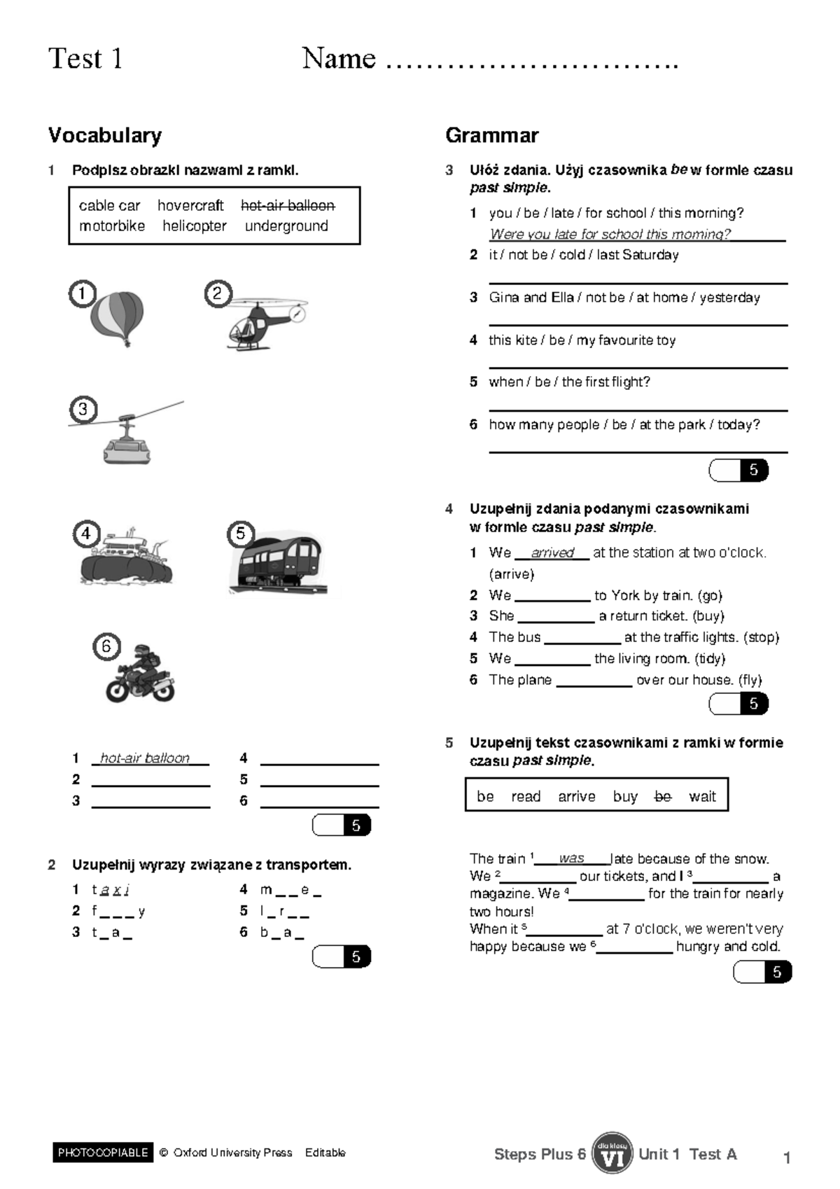 7033830 Steps Plus VI Unit 1 Test A - Vocabulary & Grammar - Studocu