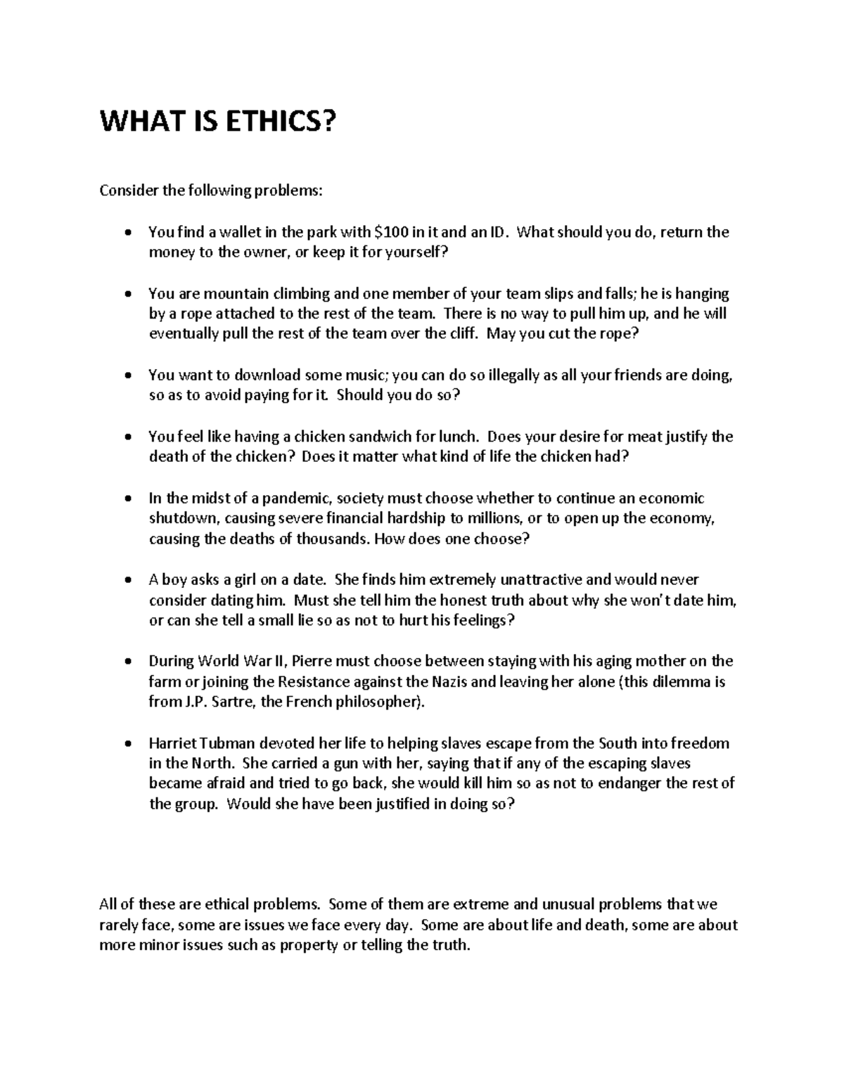 Ethics 101: Exploring Moral Dilemmas and Normative Guidance - Studocu