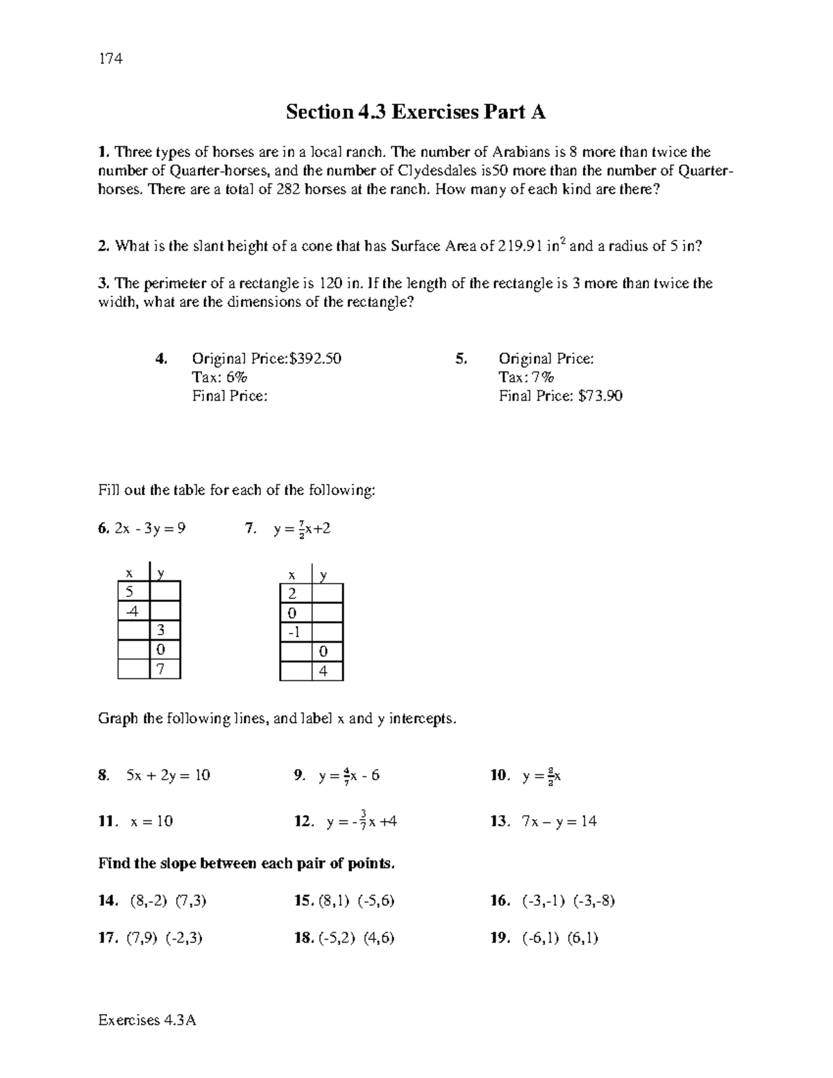 Exercises 4-3A - Exercise for slope, ratio, and proportion. - Section 4 ...