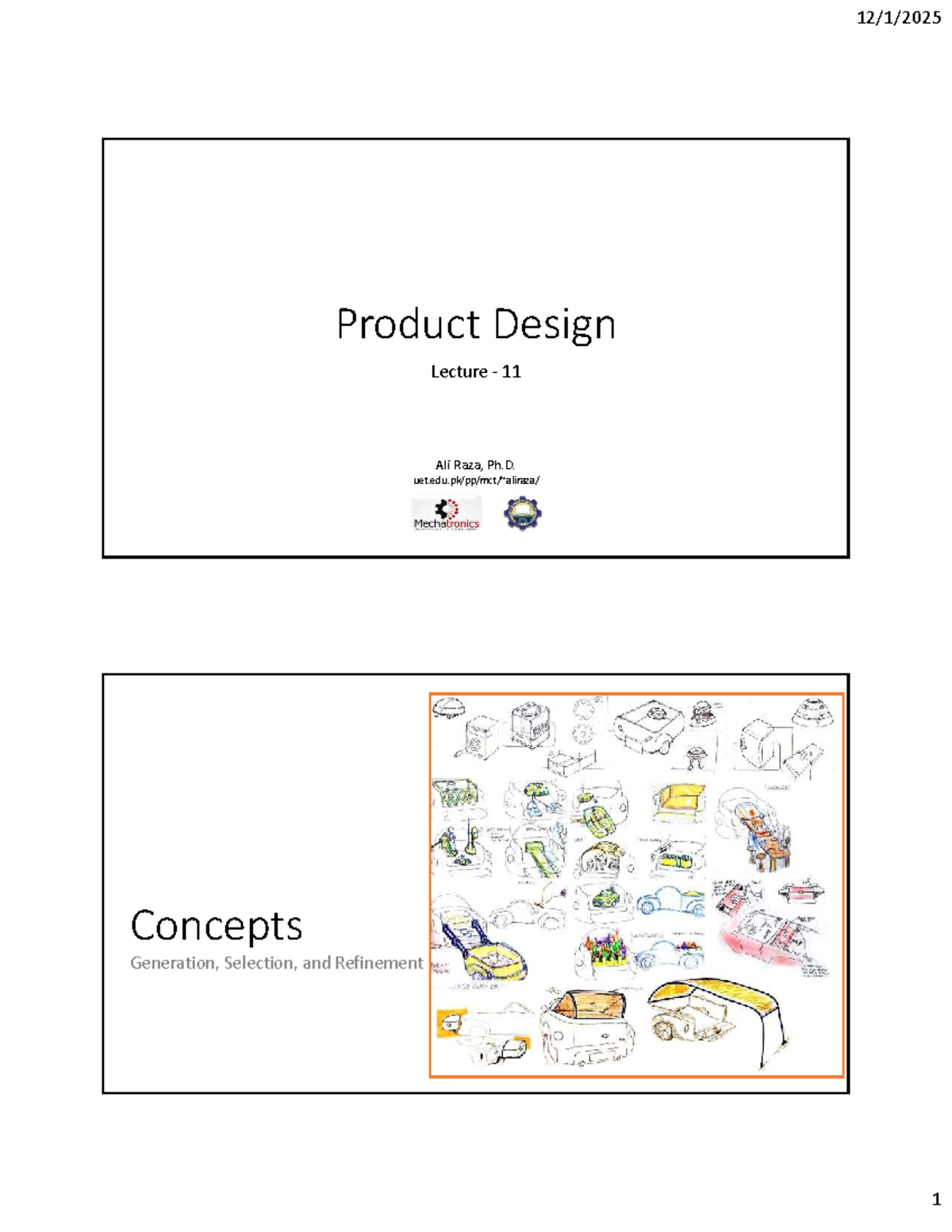 Product Design Lecture 11: Concepts Generation & Selection - Studocu