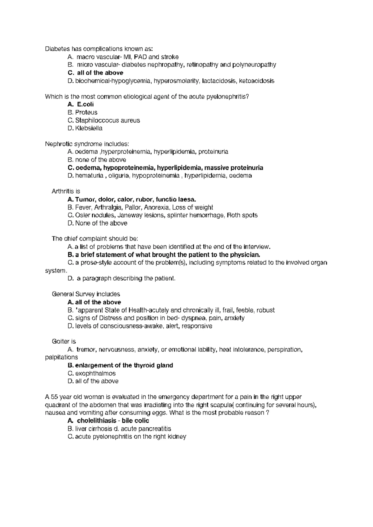 Internal Medicine MCQ - Propedeutics of Internal Medicine - Studocu
