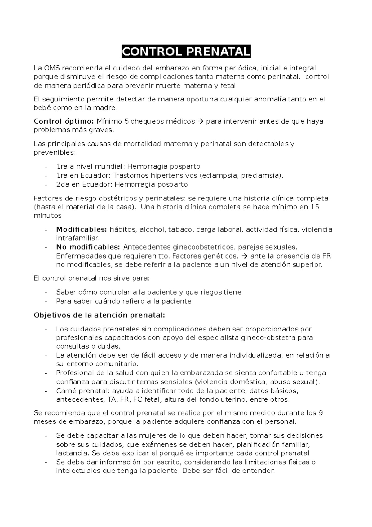 Control Prenatal - Guía Completa MSP para el Cuidado del Embarazo - Studocu