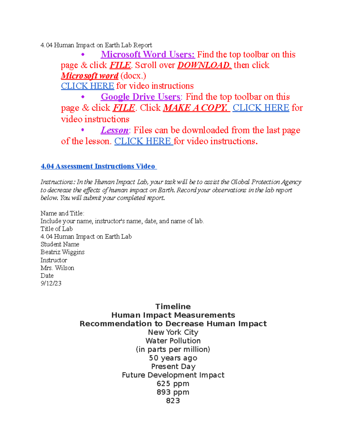 4.04 Human Impact on Earth Lab Report - Observations & Recommendations ...