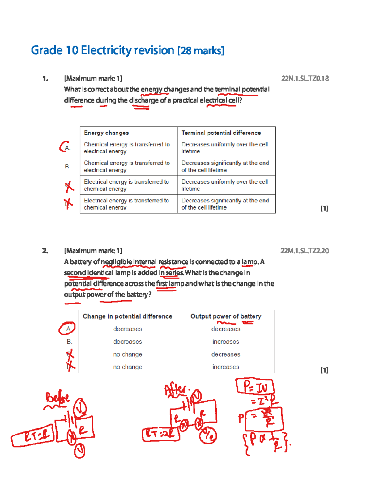 Grade 10 Electricity revision - Grade 10 Electricity revision [28 marks ...