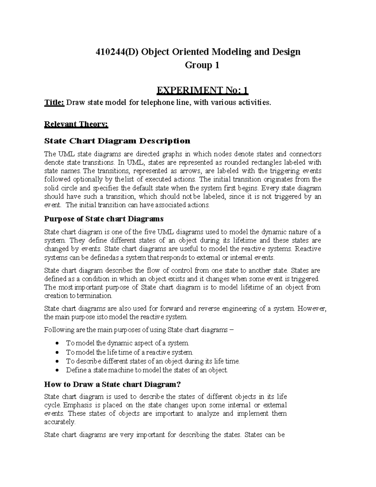 Oomd1 - SPPU BE Comp Practical: State Chart Diagram for Telephone Line ...