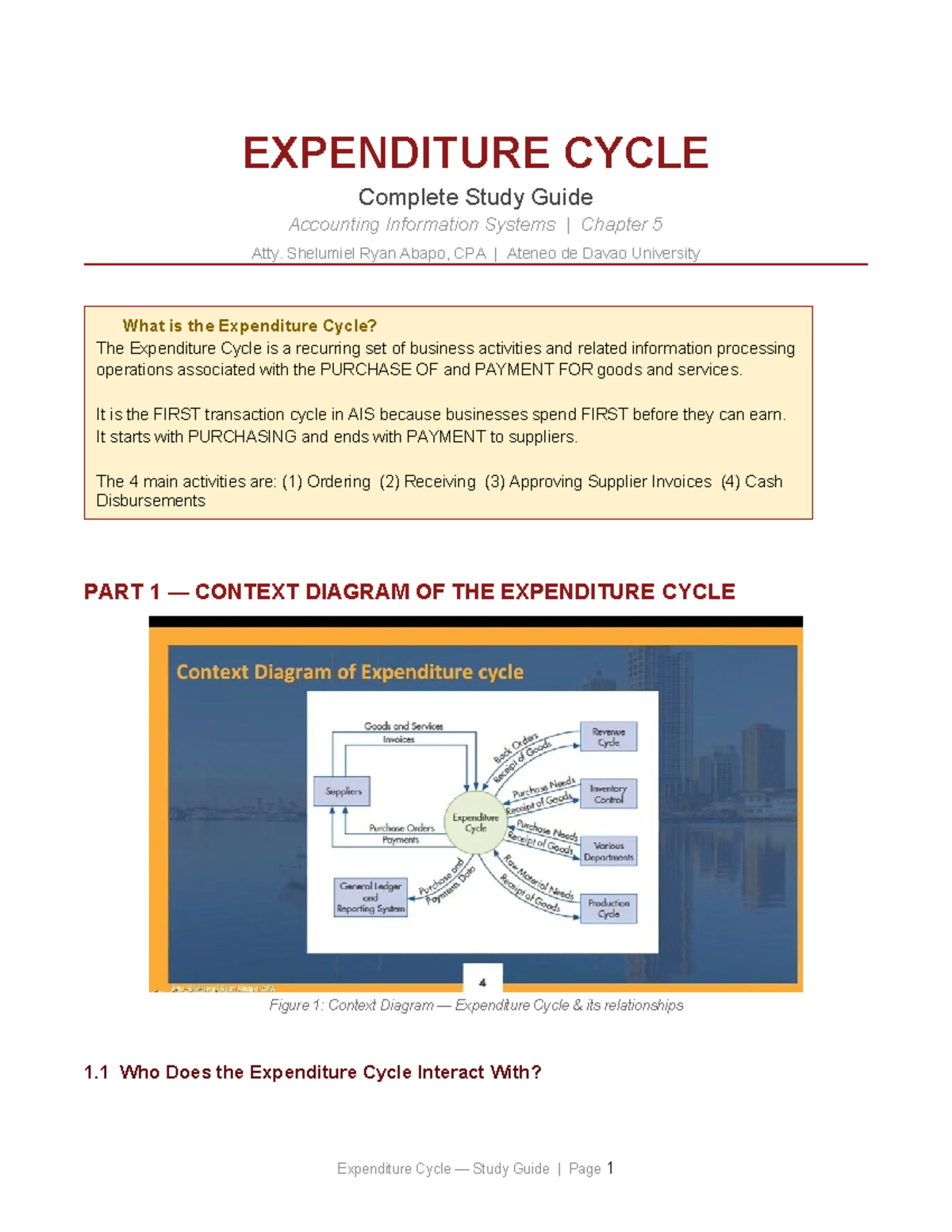 Expenditure Cycle Study Guide (ACCT 101) - Chapter 5 Overview - Studocu