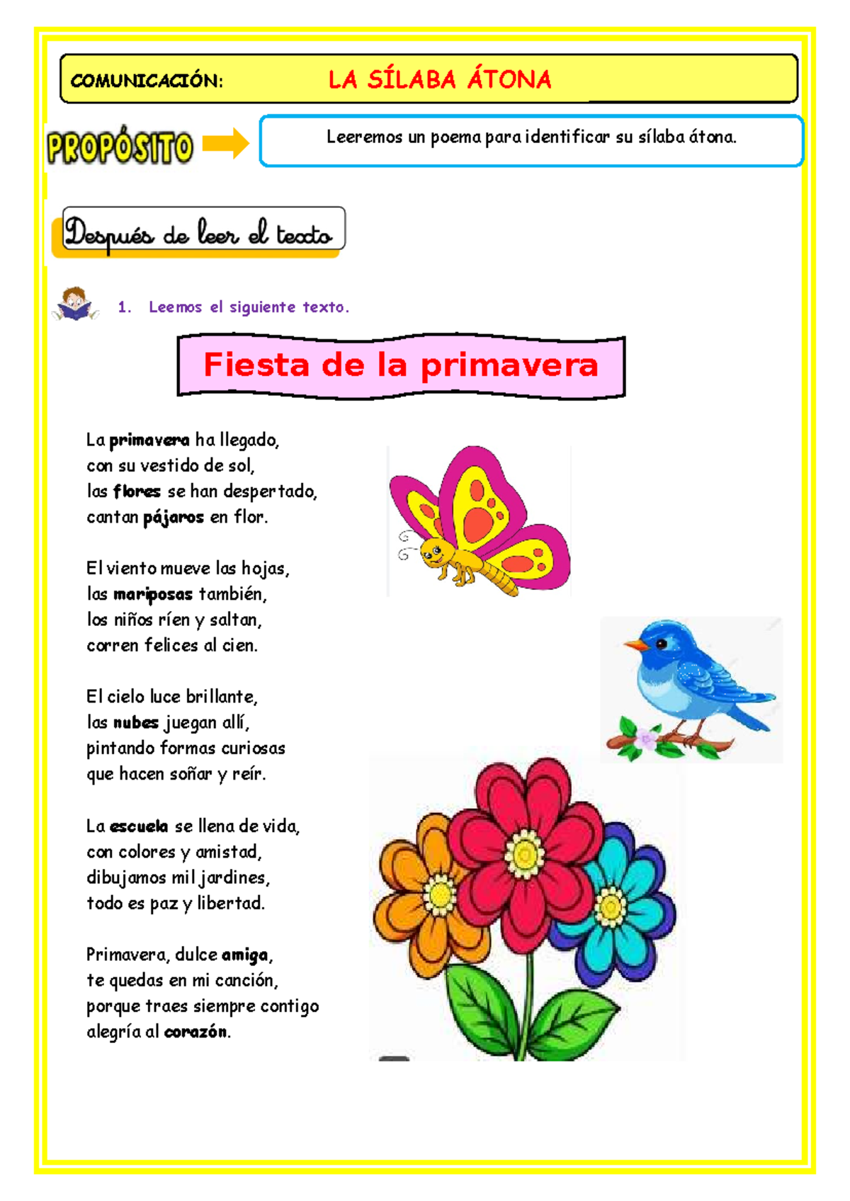 Ficha: La Sílaba Átona en el Poema "Fiesta de la Primavera" - Studocu