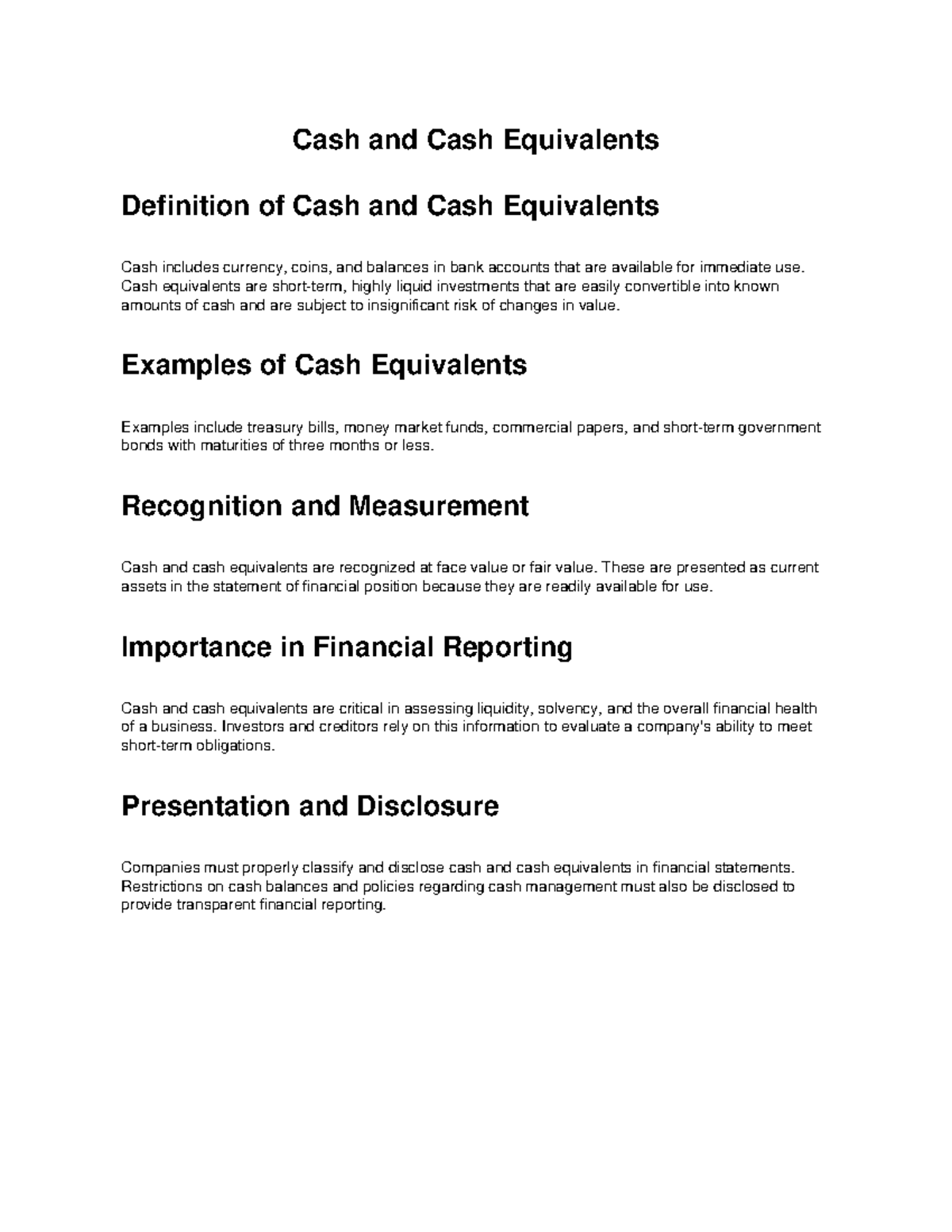 Cash and Cash Equivalents: Definition, Importance, and Examples - Studocu